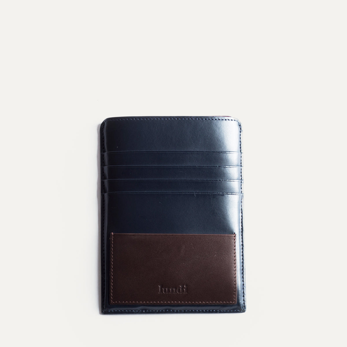 Blue leather passport holder with card holder, lundi FLETCHER